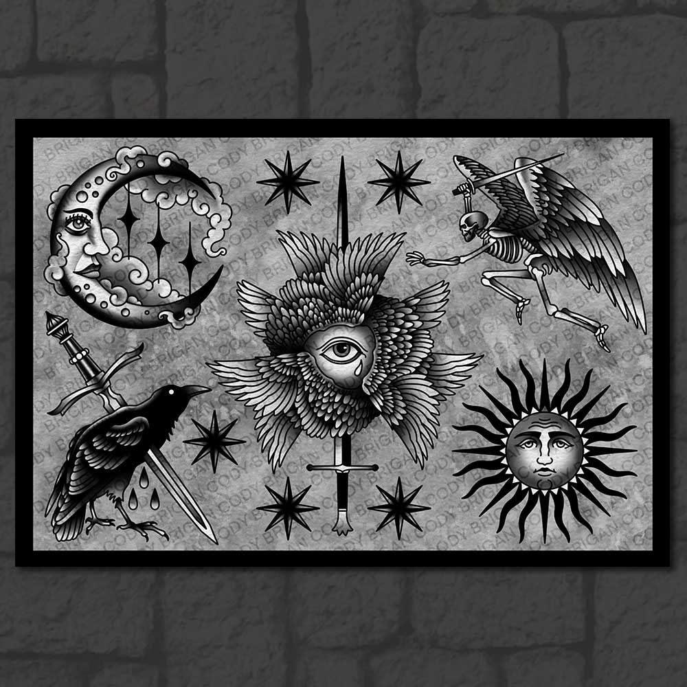 Sun and Moon Flash Sheet | Morning Star Tattoo