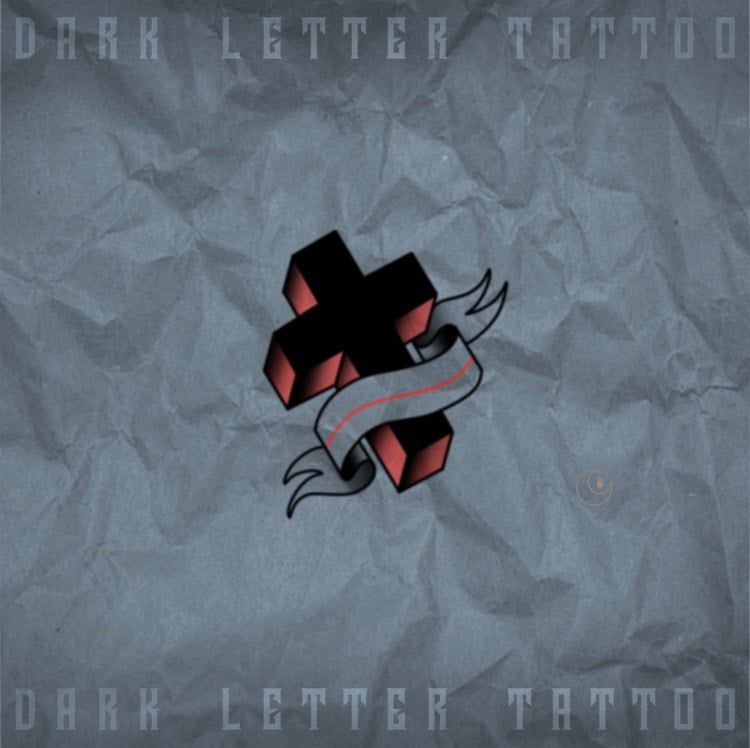 Cross and Banner | Dark Letter Tattoo